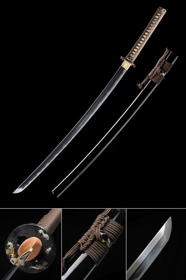 Hand Forged Katana Folded Steel Real Hamon Katana Brown Wrap – Swordsuk ...