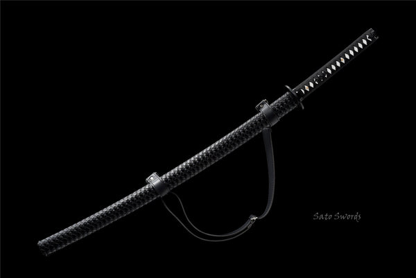 Hand-Forged Black Katana with Leather-Strap Scabbard – Swordsuk ...